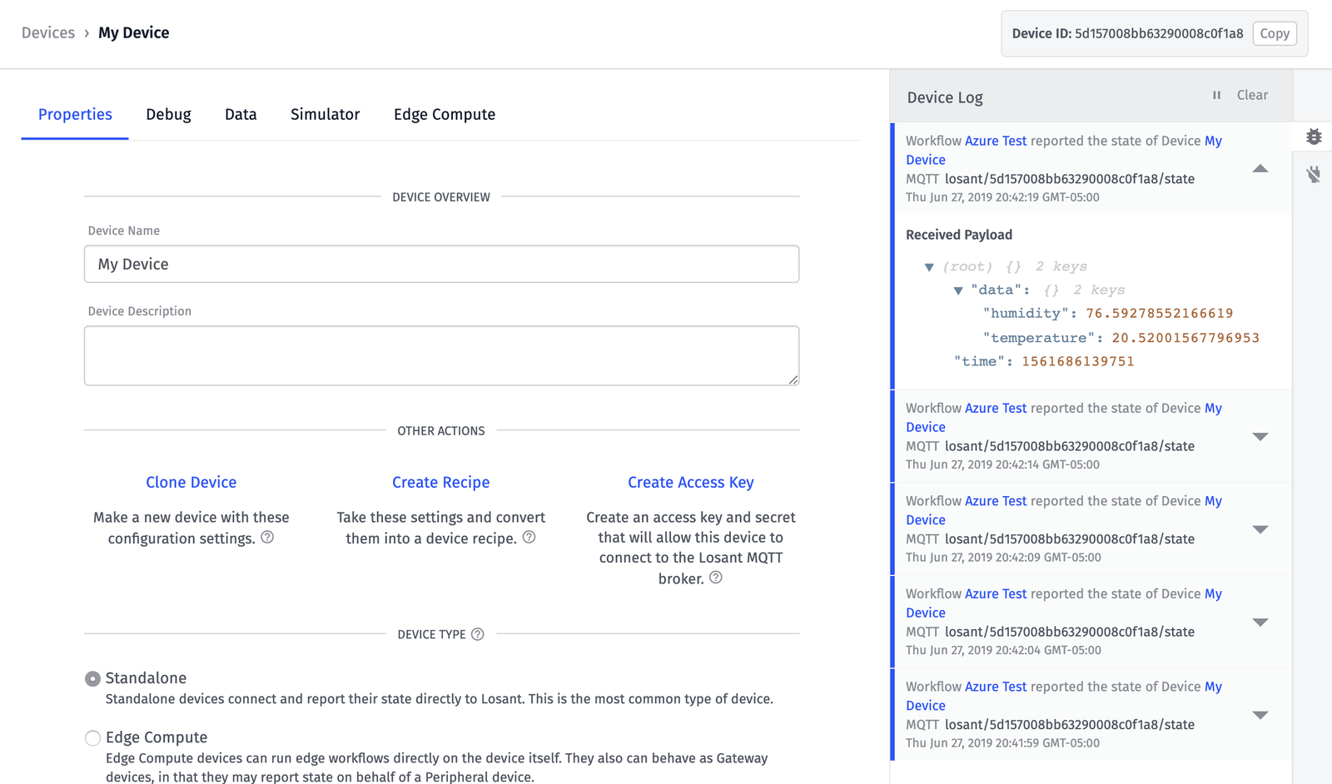 How To Send Device Telemetry Data From Azure IoT Hub to Losant