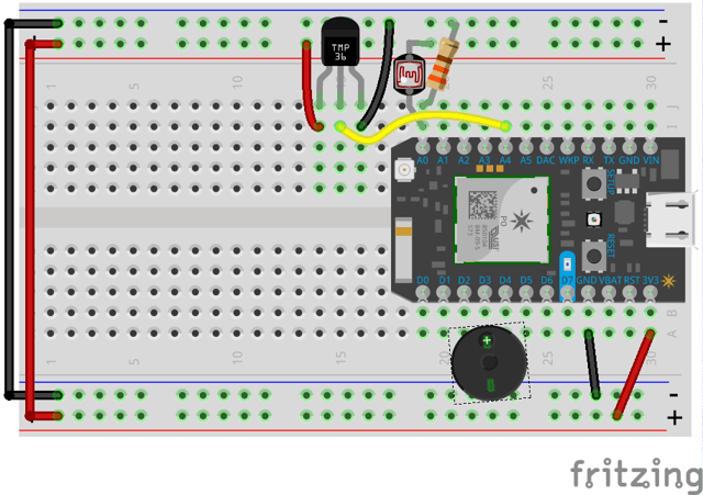 Keep an Eye on Your Fridge with a Photon, Photocell, TMP36 and Buzzer