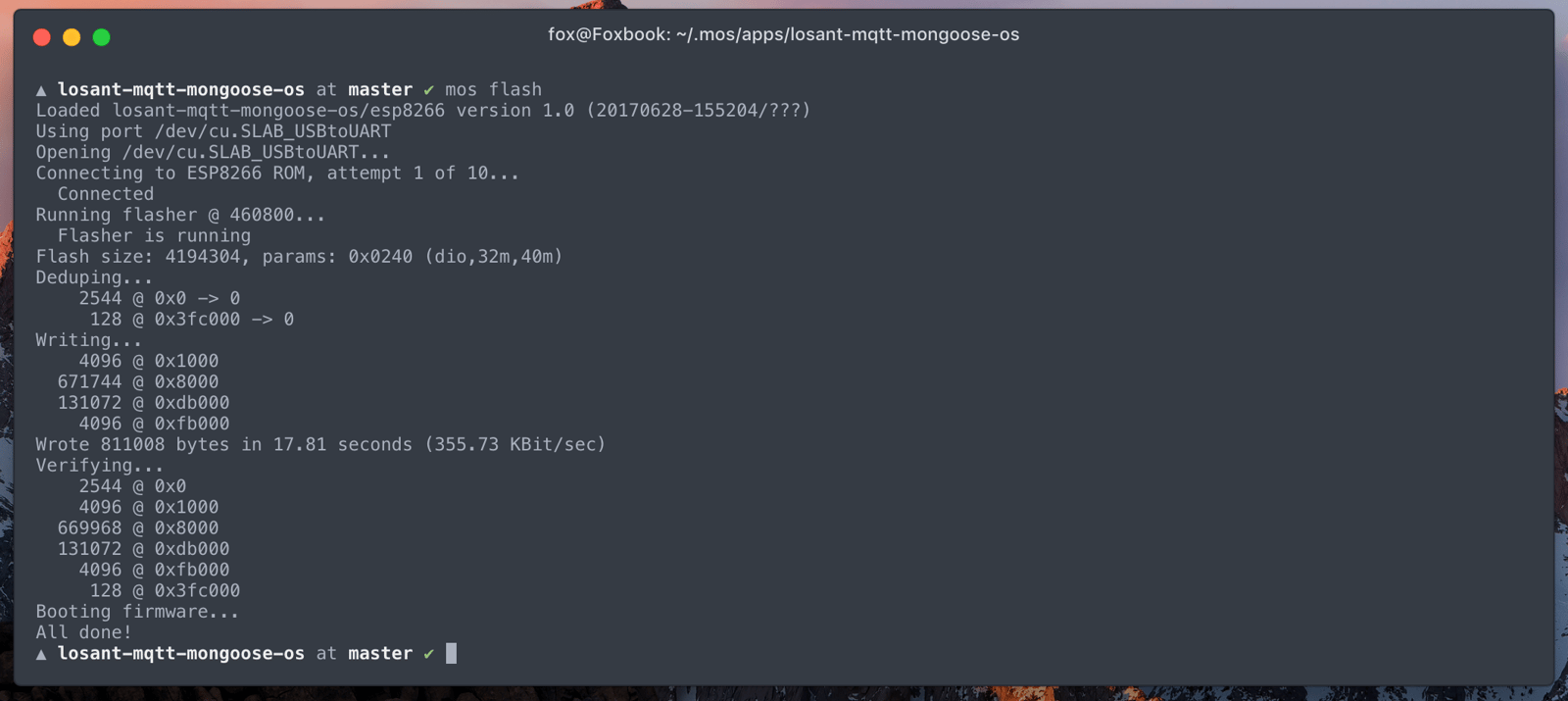 Getting Started with Mongoose OS, ESP8266, and Losant