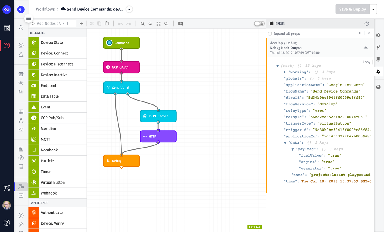How To Send Commands to Google Cloud IoT Core Devices Using Losant